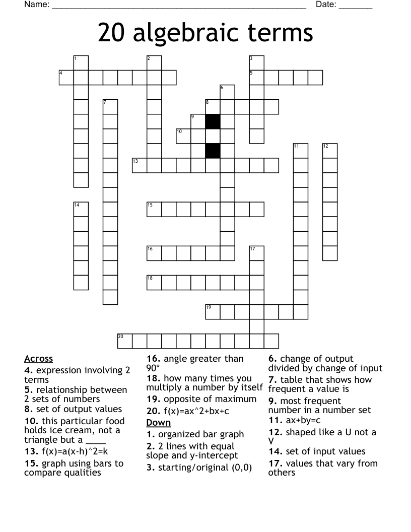 20 algebraic terms Crossword - WordMint