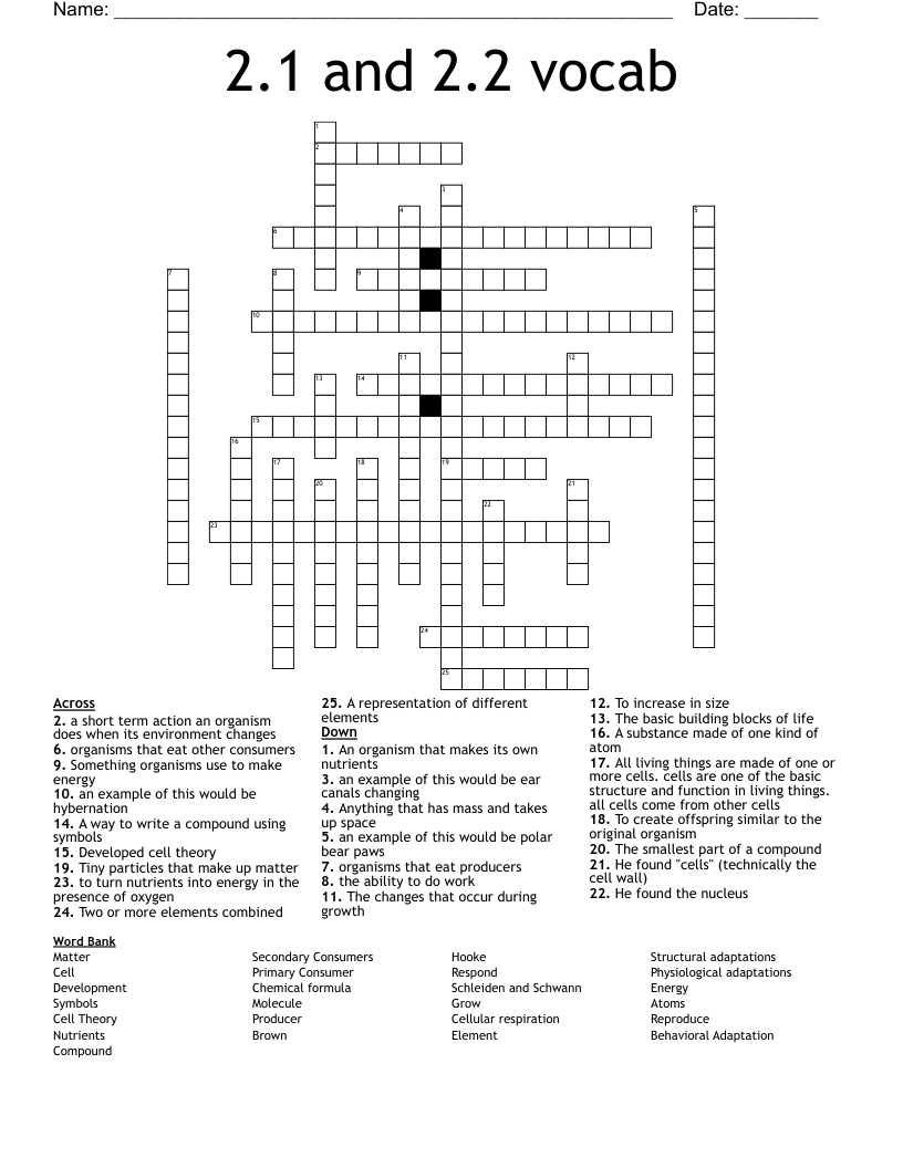 2.1 and 2.2 vocab Crossword - WordMint