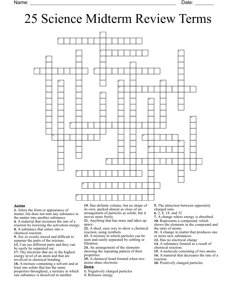 25 Science Midterm Review Terms Crossword - WordMint