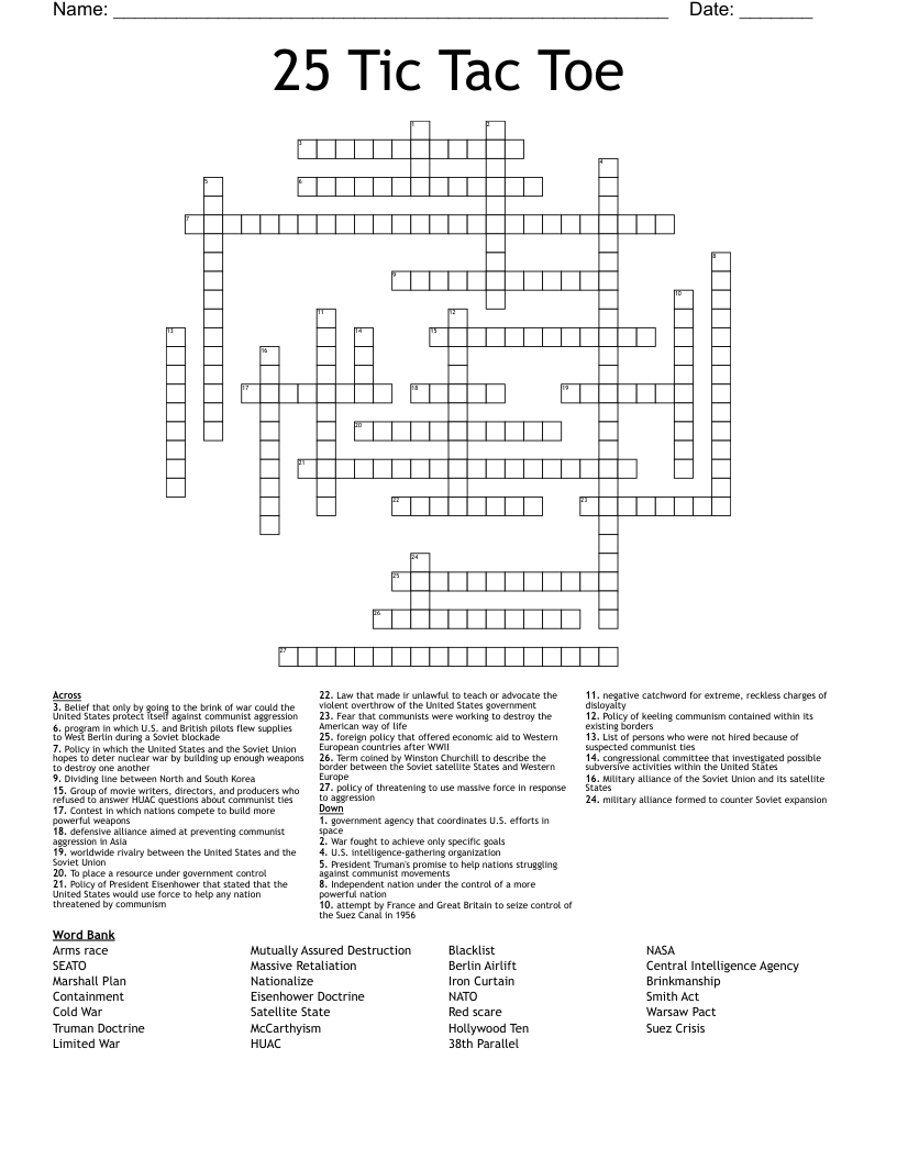 25 Tic Tac Toe Crossword WordMint