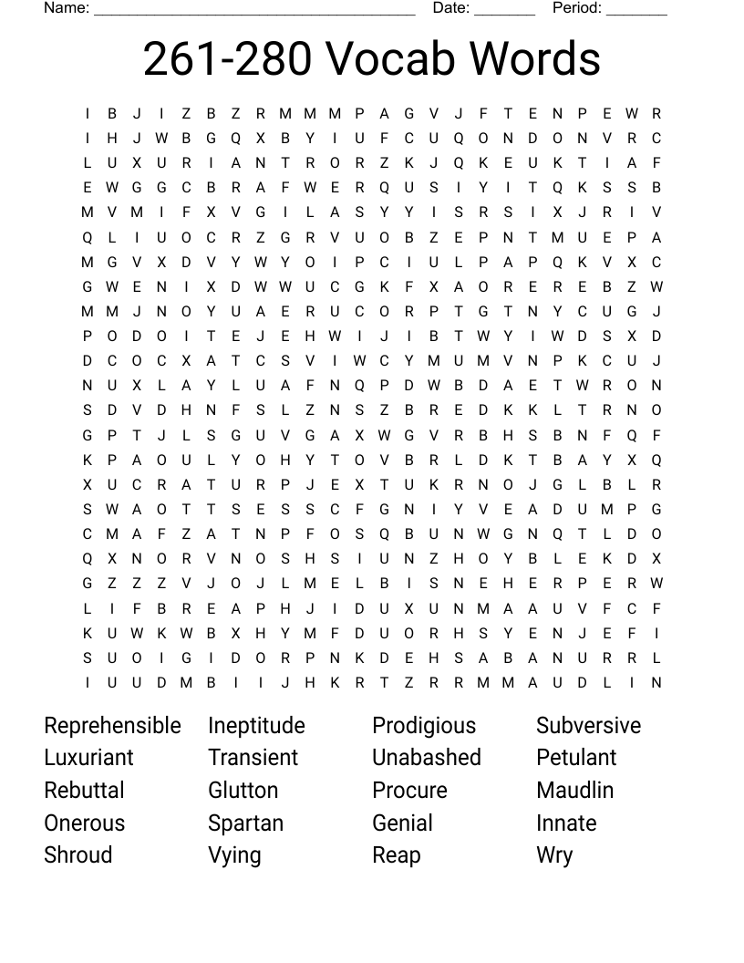 261-280 Vocab Words Word Search - WordMint