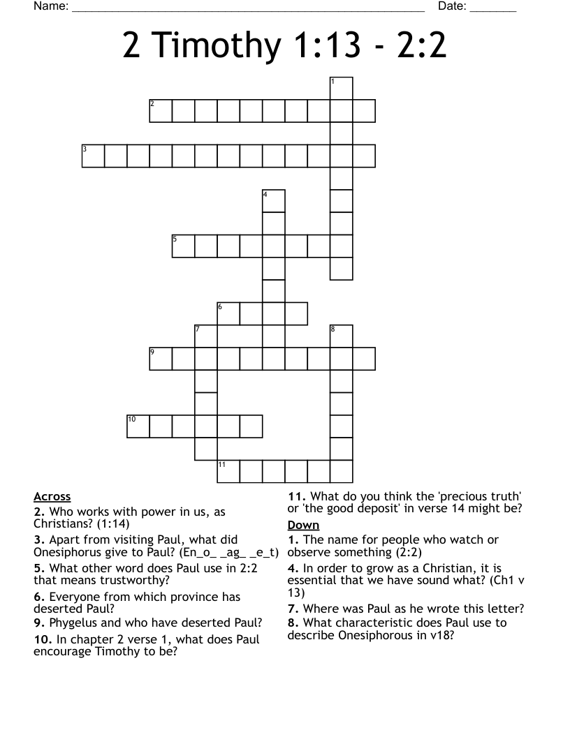 2 Timothy 1:13 - 2:2 Crossword - WordMint