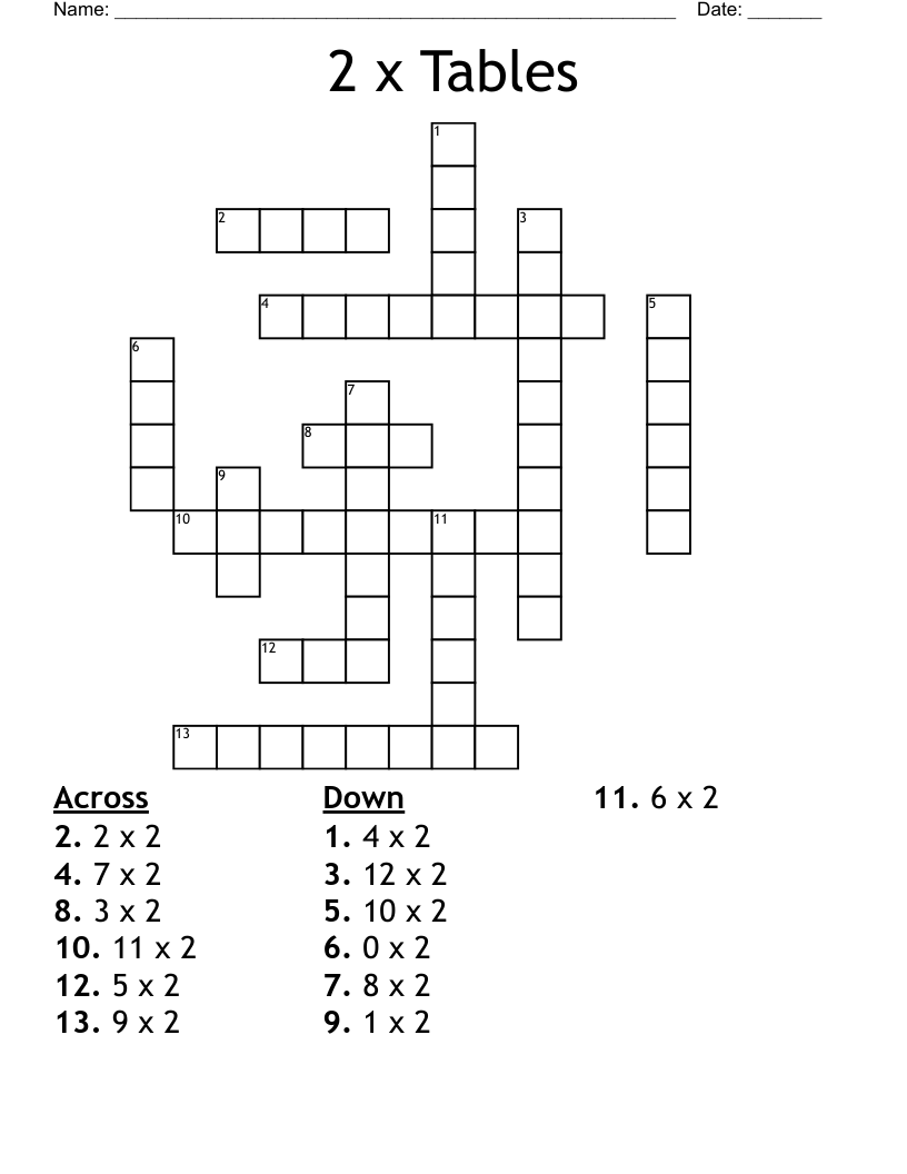 2 X Tables Crossword WordMint