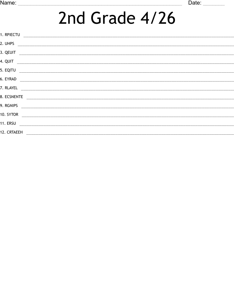 2nd Grade 4/26 Word Scramble - WordMint
