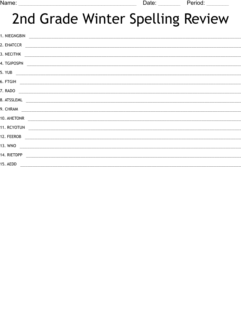 2nd Grade Winter Spelling Review Word Scramble - WordMint