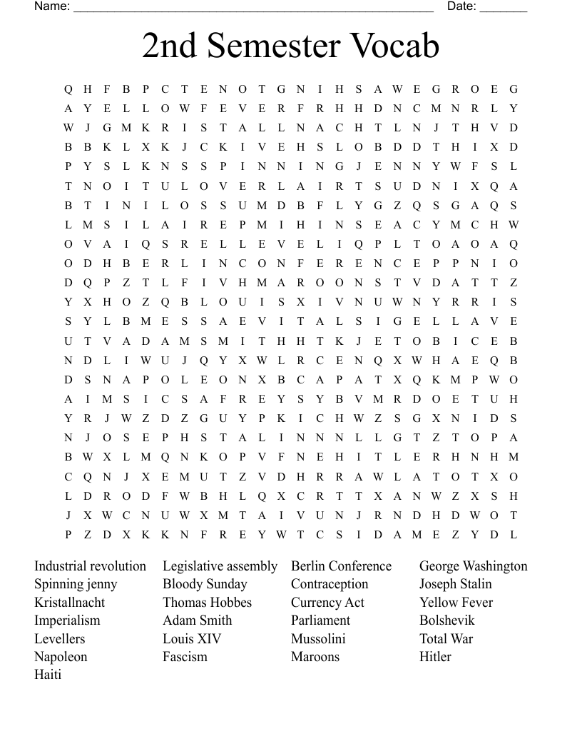 2nd Semester Vocab Word Search - WordMint