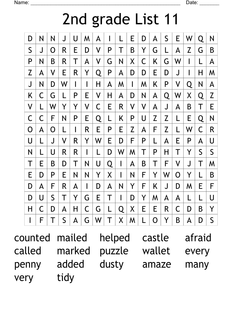 2nd grade List 11 Word Search - WordMint