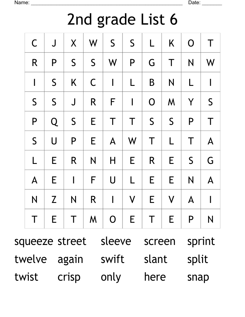 2nd grade List 6 Word Search - WordMint