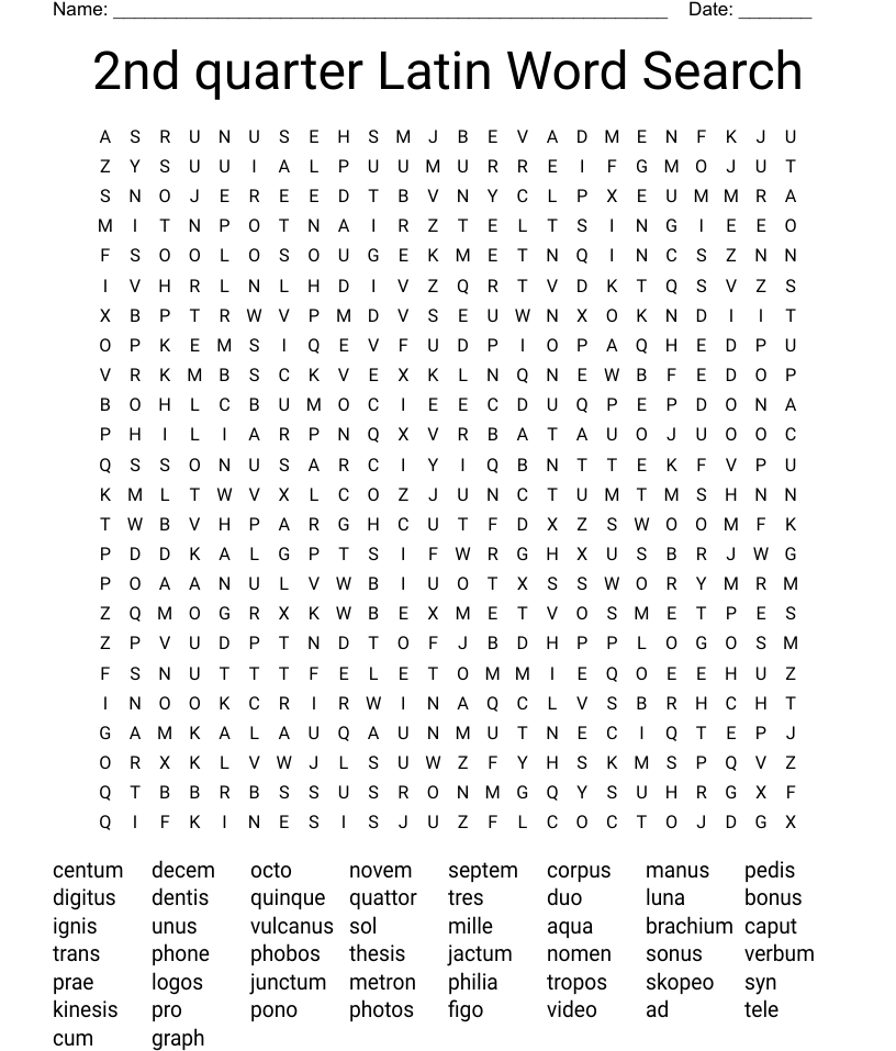 Latin Vocabulary Crossword - WordMint
