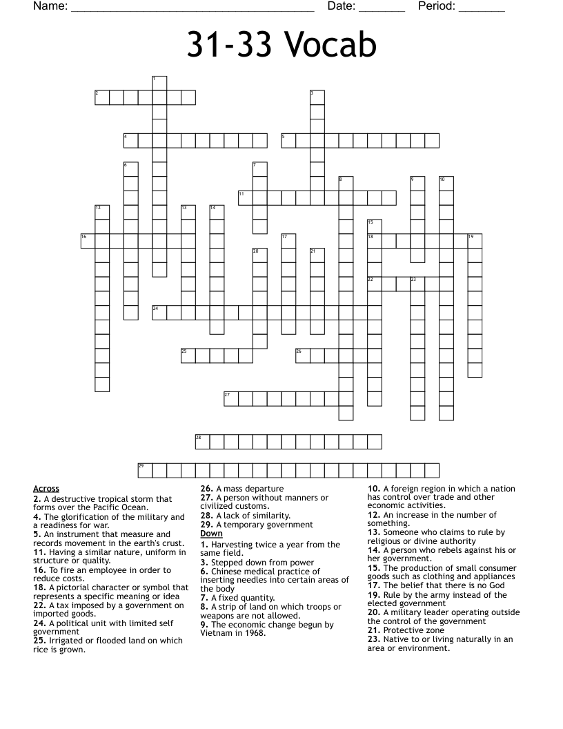 31-33 Vocab Crossword - WordMint