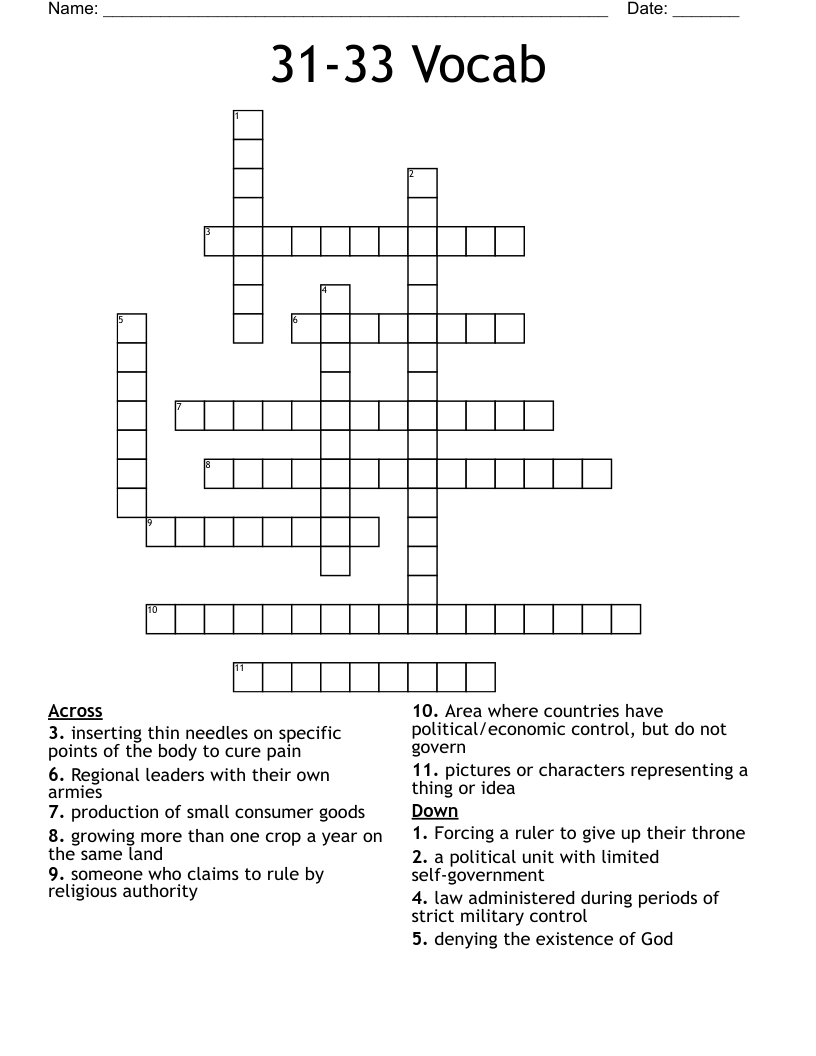 31-33 Vocab Crossword - WordMint