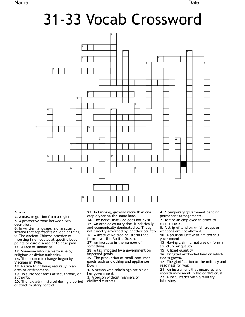31-33 Vocab Crossword - WordMint