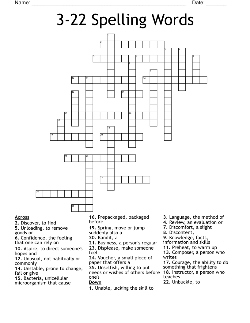 3-22 Spelling Words Crossword - WordMint