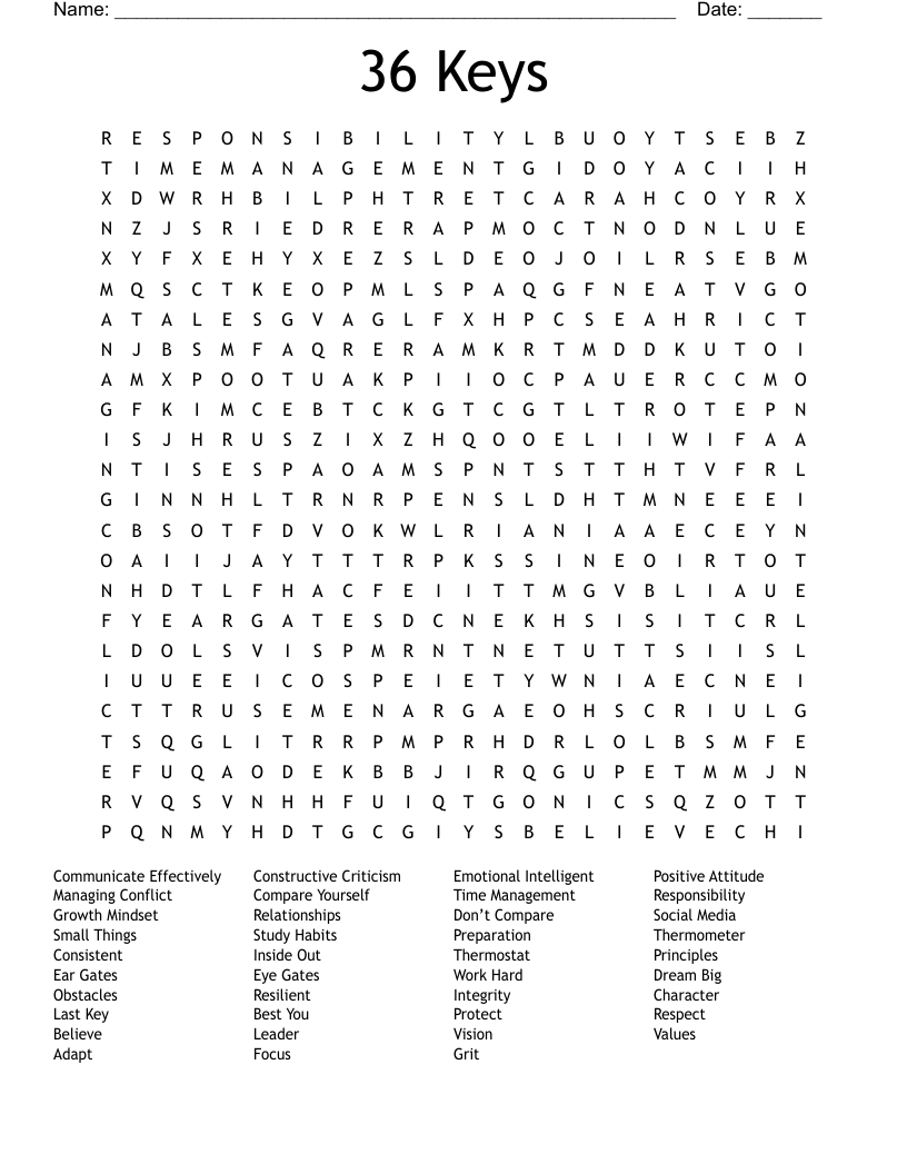36 Keys Word Search - WordMint