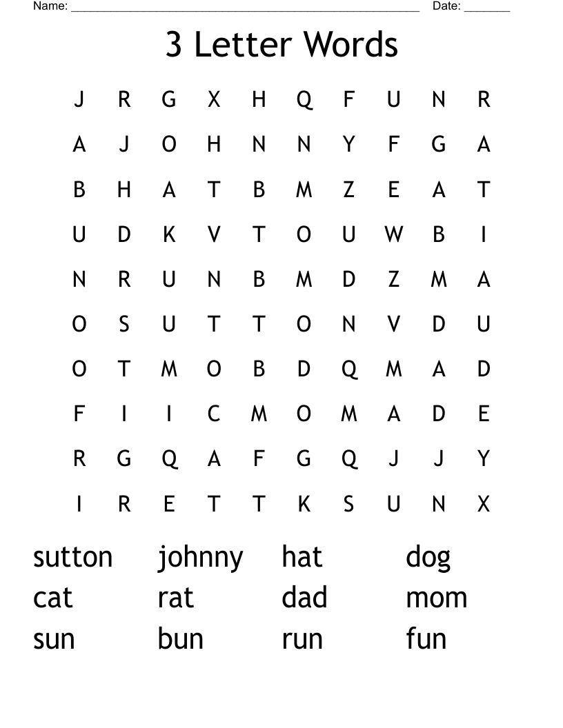 3 Letter Words Word Search WordMint