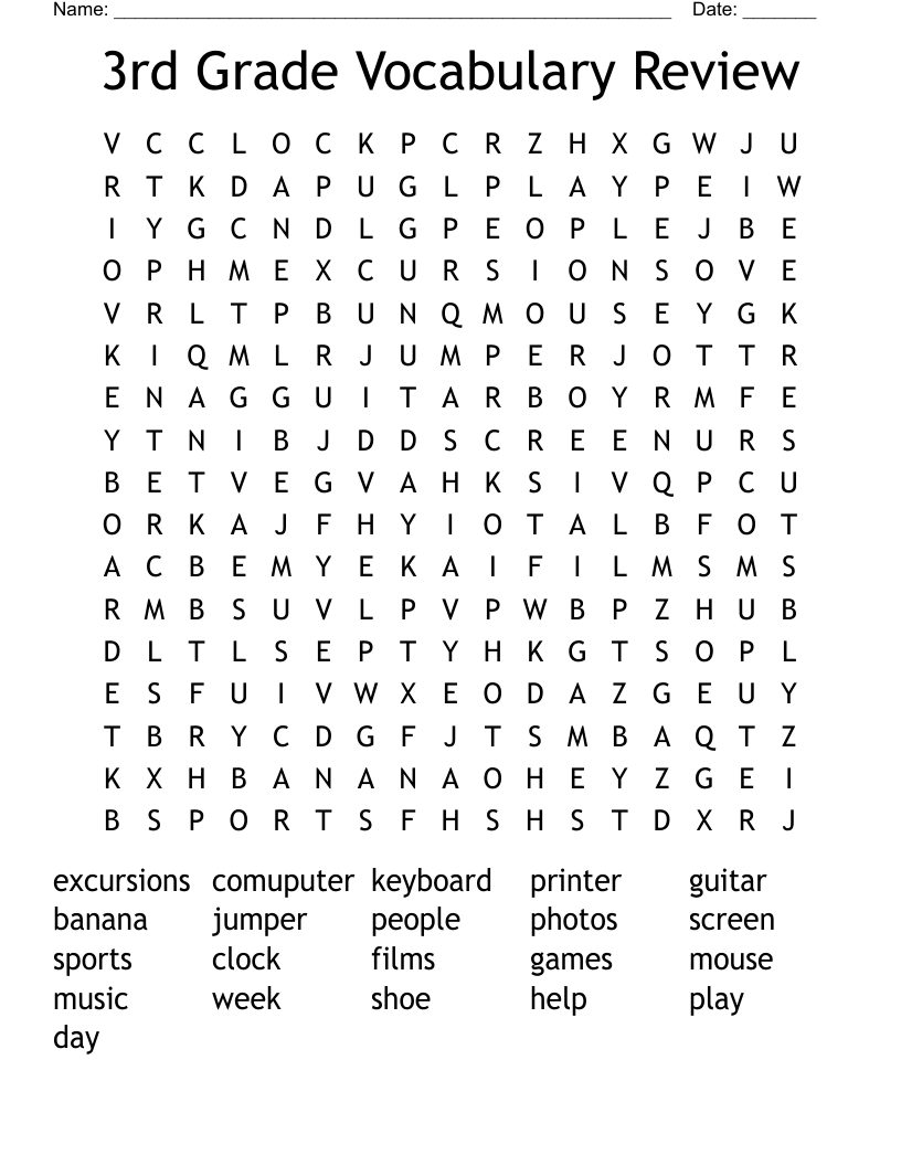 3rd Grade Vocabulary Review Word Search - WordMint