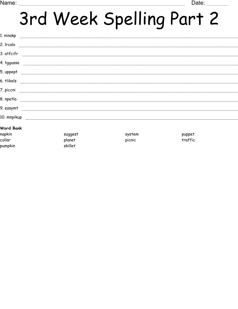 3rd Week Spelling Part 2 Word Scramble - WordMint