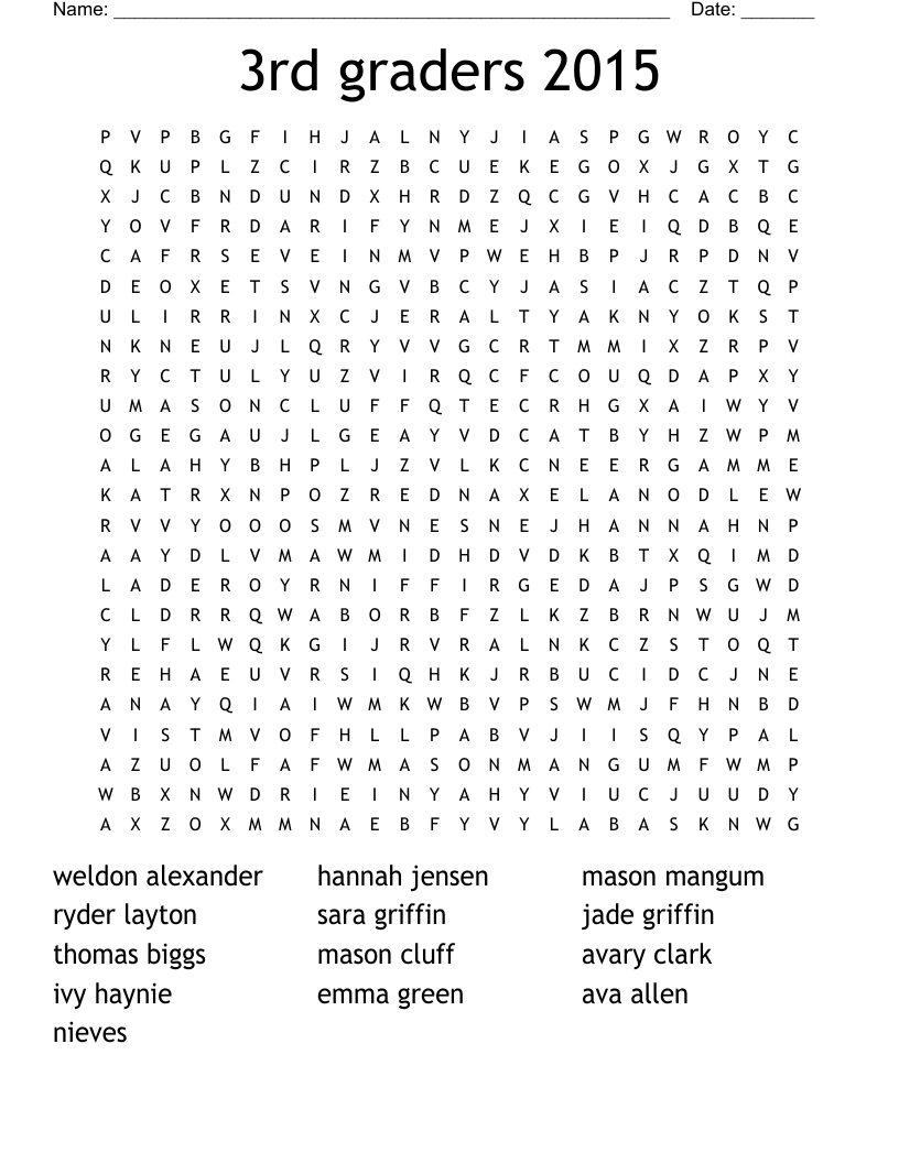 3rd Graders 2015 Word Search WordMint
