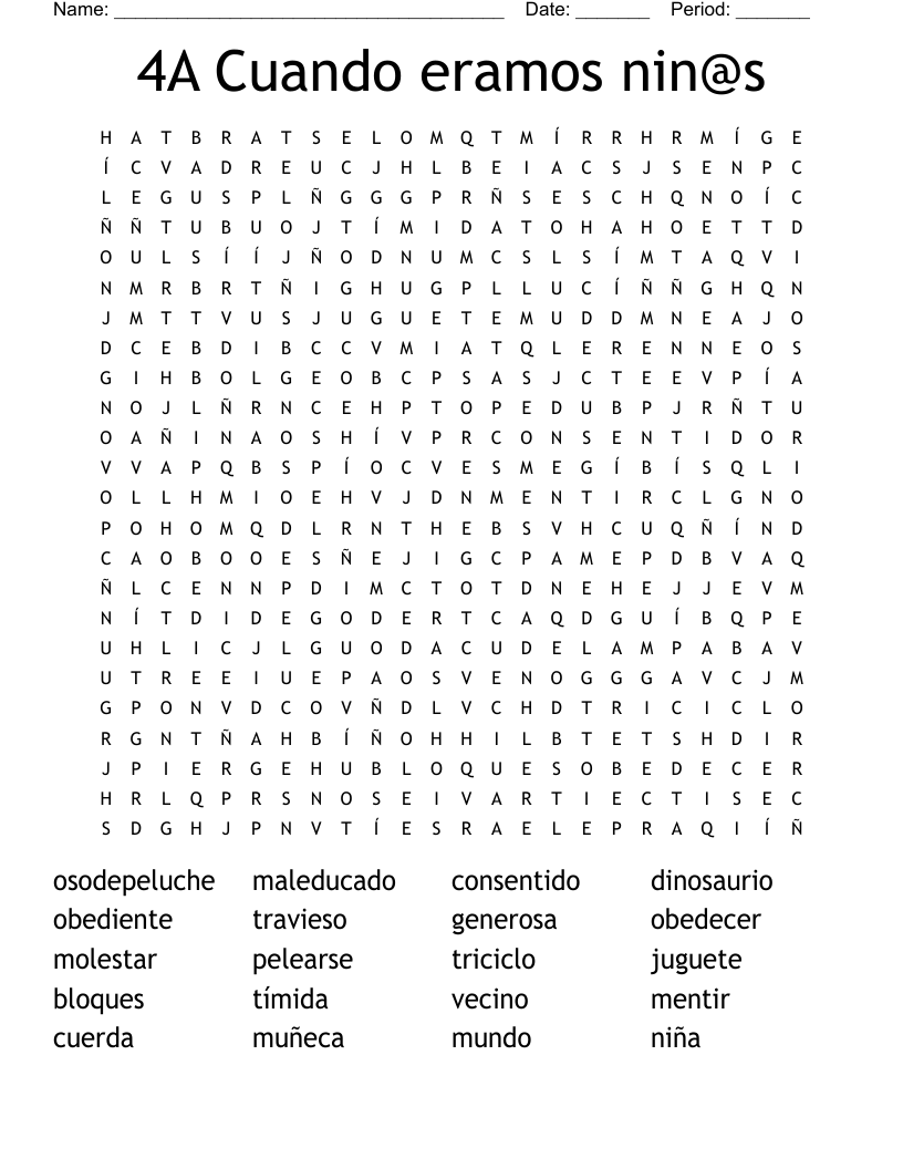 4A Cuando eramos nin@s Word Search - WordMint