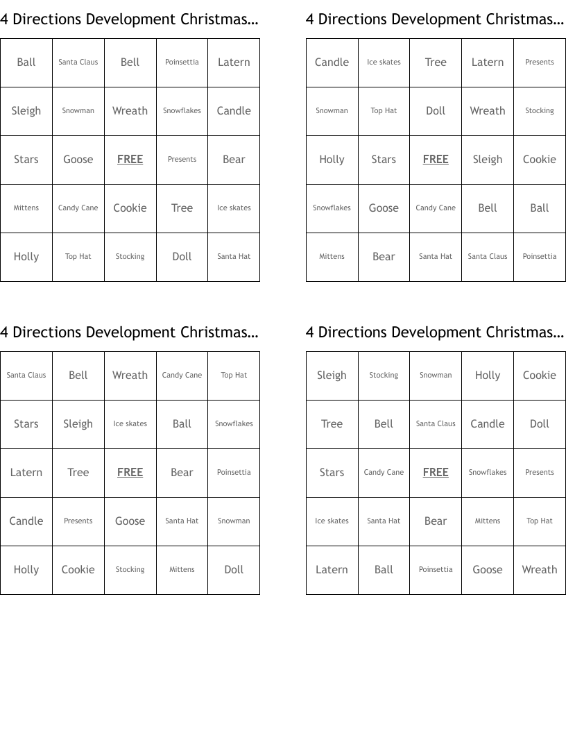 4 Directions Development Christmas Bingo - WordMint