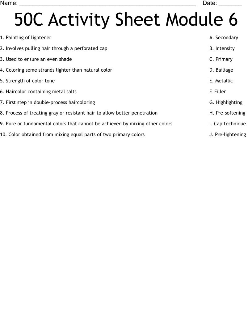 50C Activity Sheet Module 6 Worksheet - WordMint