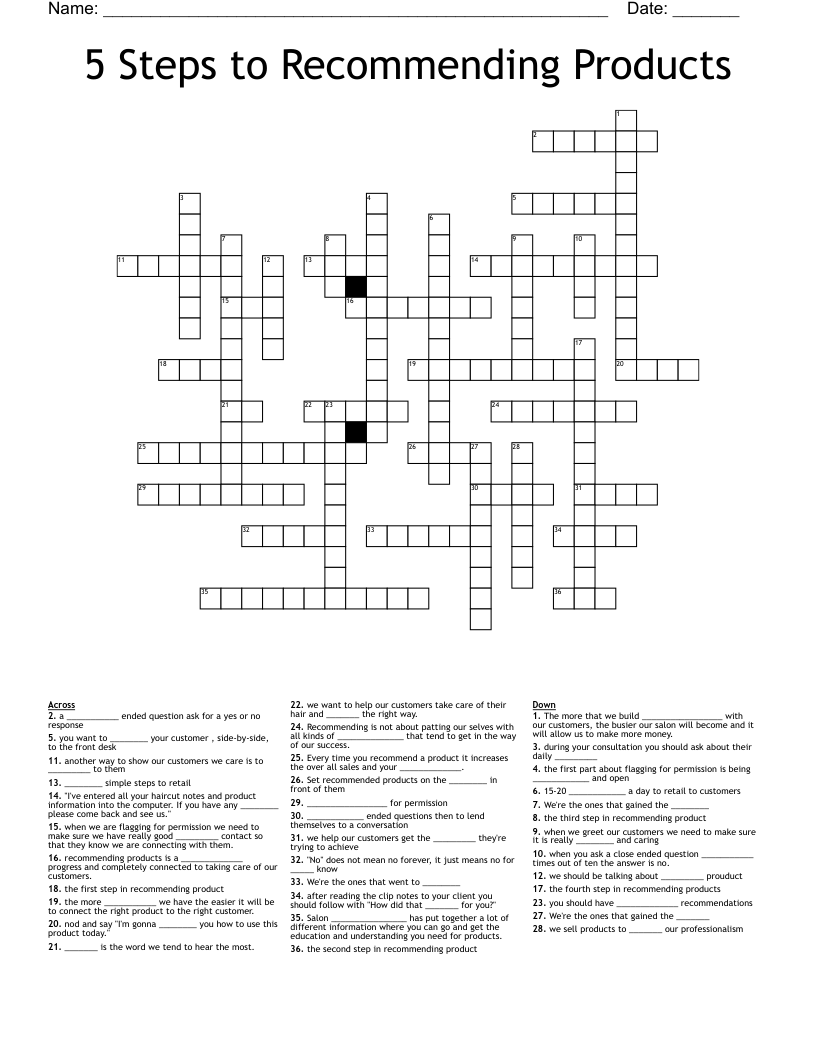 5 Steps to Recommending Products Crossword - WordMint