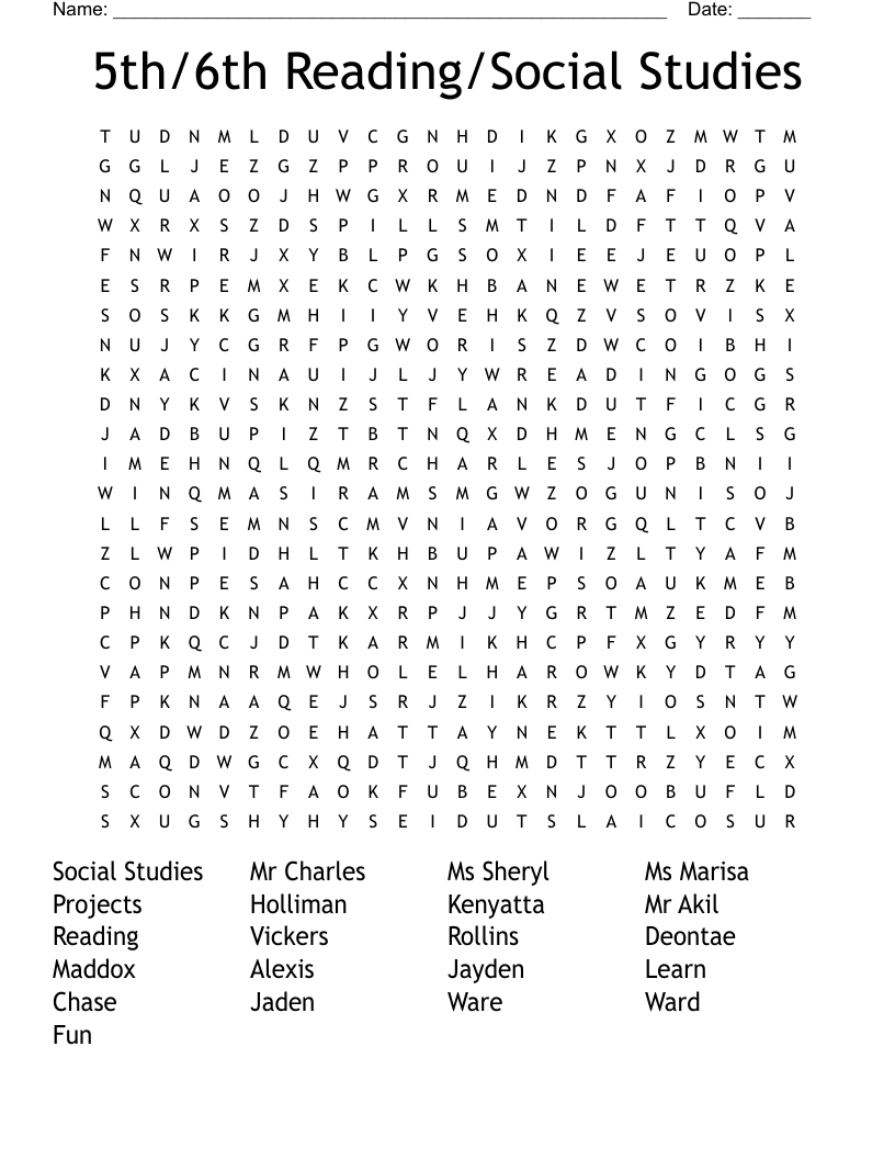 5th 6th Reading Social Studies Word Search WordMint
