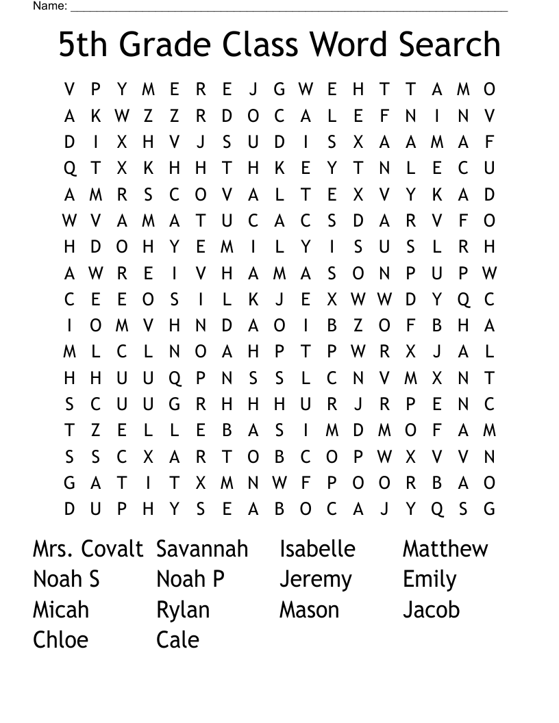 5th Grade Class Word Search WordMint