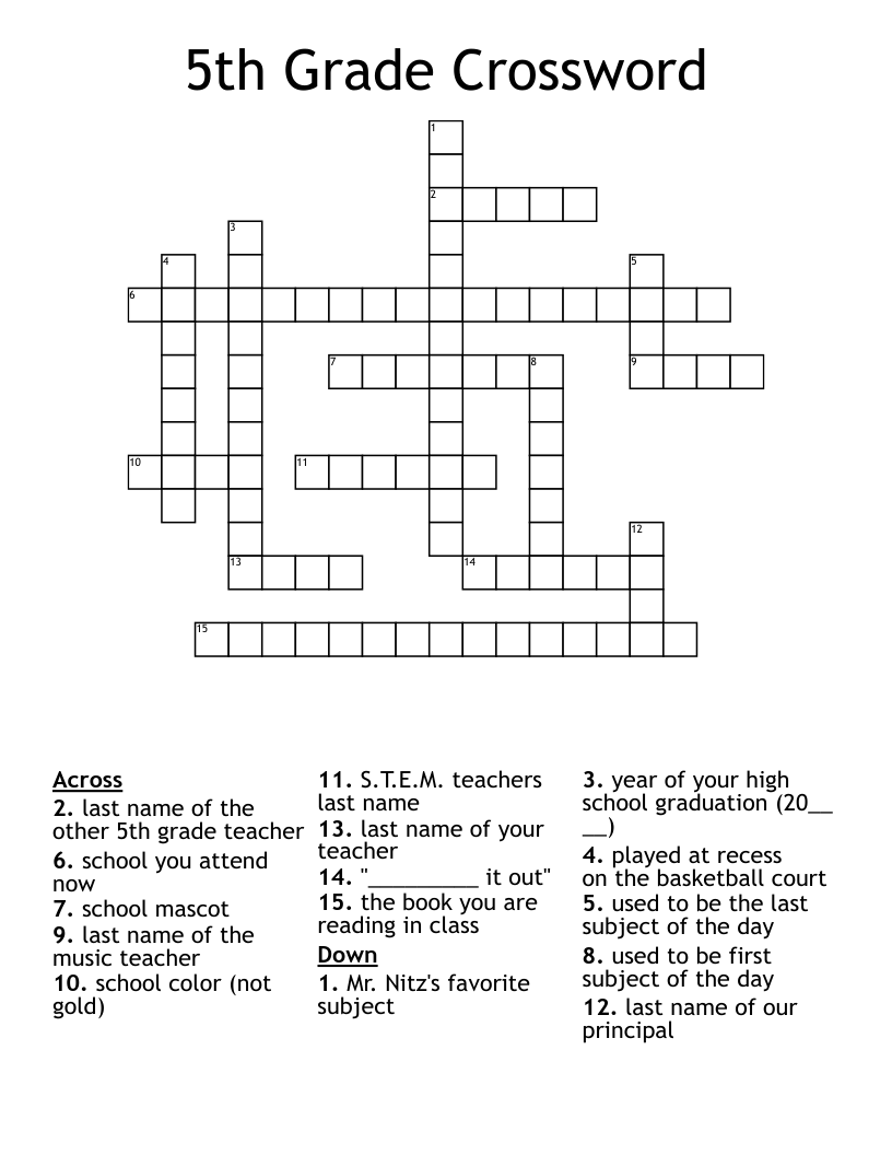 Printable Crossword Puzzle For 2nd Graders Printable Crossword Puzzles 