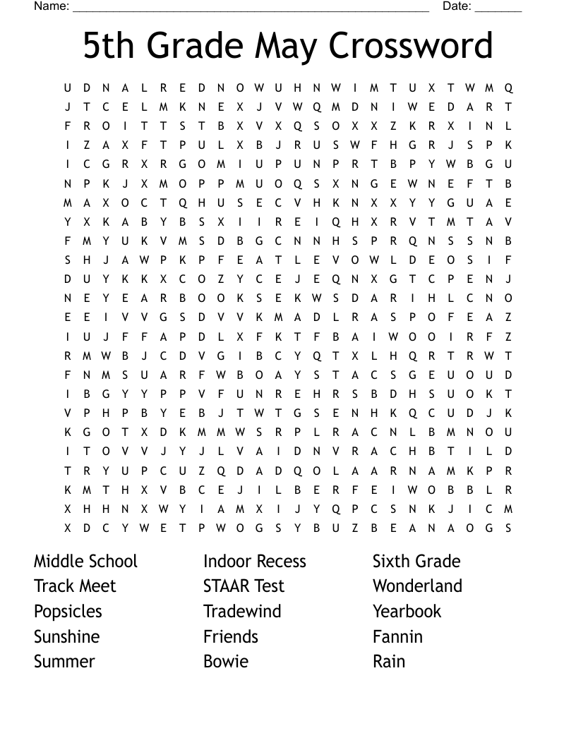 5th Grade May Crossword Word Search - WordMint
