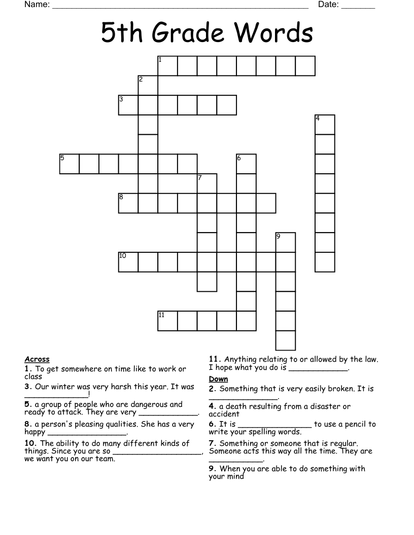 5th Grade Words Crossword WordMint 5th Grade Words Crossword WordMint