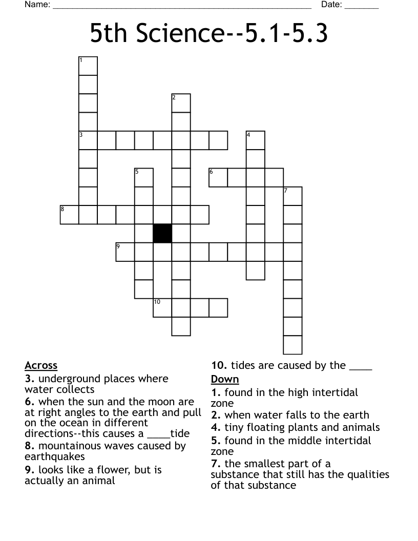 5th Science--5.1-5.3 Crossword - WordMint