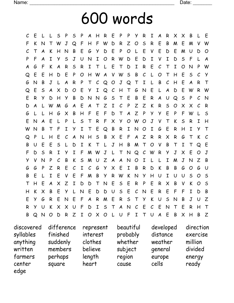 600 Words Word Search WordMint