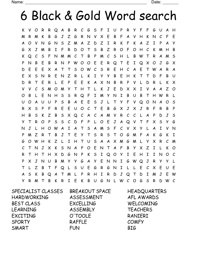 6 Black & Gold Word search - WordMint