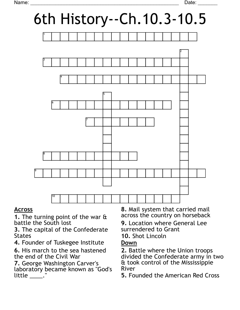 6th History--Ch.10.3-10.5 Crossword - WordMint