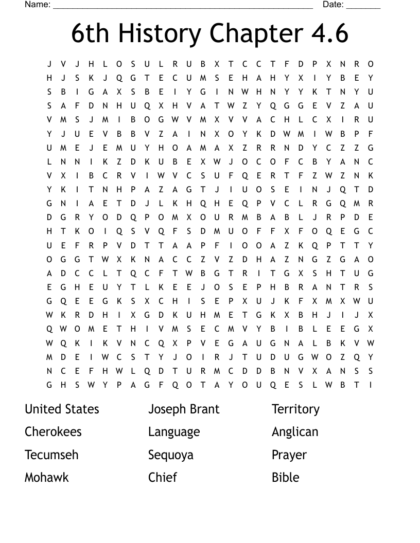 6th History Chapter 4.6 Word Search - WordMint