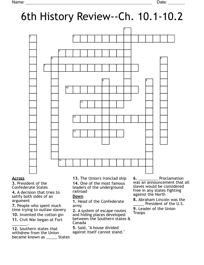 6th History Review--Ch. 10.1-10.2 Crossword - WordMint