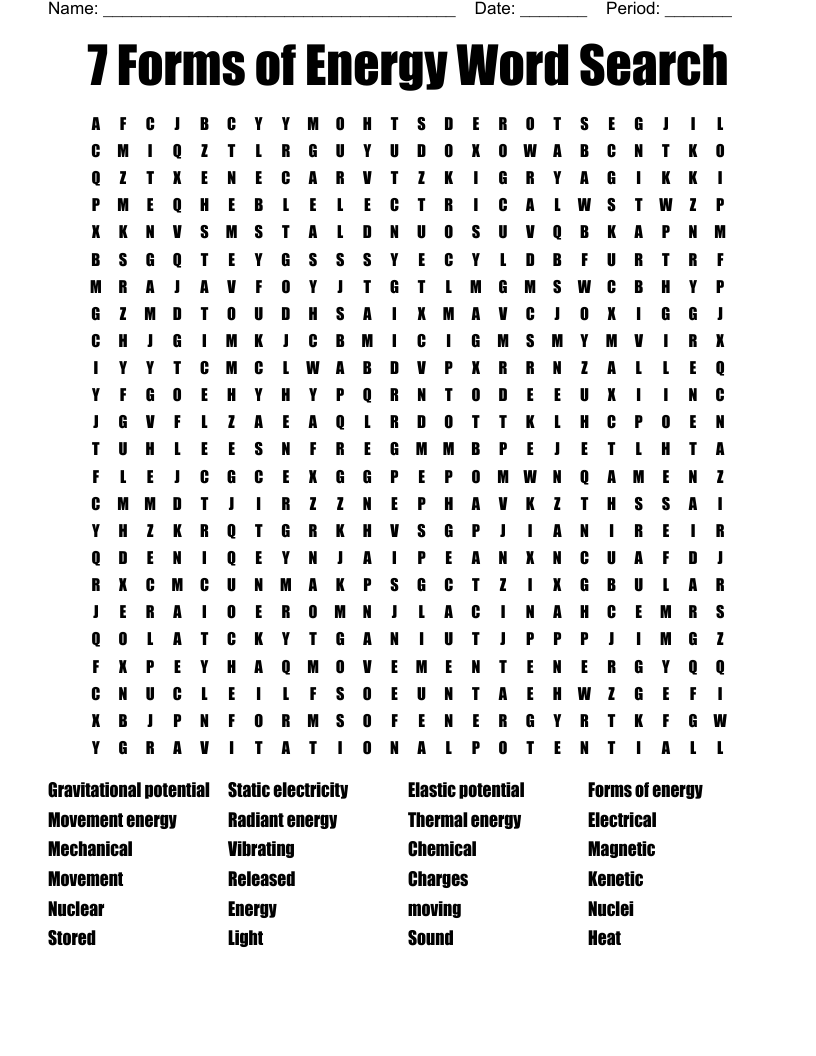 Types Of Energy Word Search WordMint