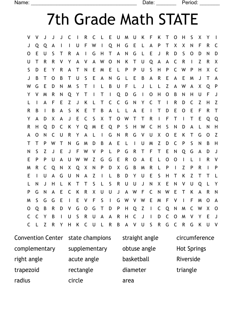 7th Grade Math STATE Word Search WordMint