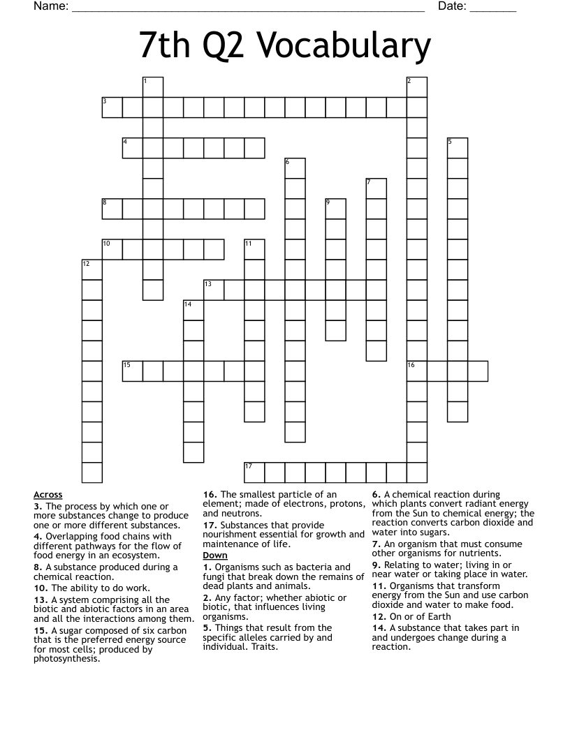 7th Q2 Vocabulary Crossword - WordMint