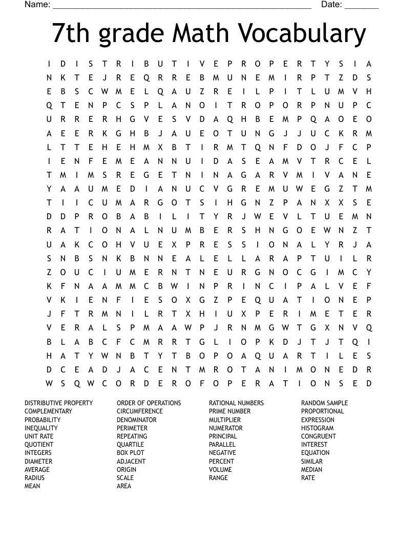 7Th Grade Math Vocabulary Word Search Answers Img hobo