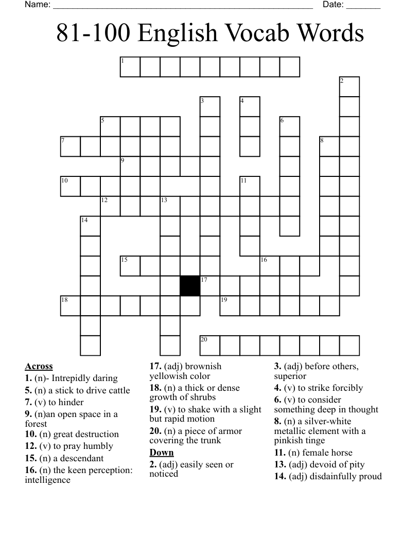 81 100 English Vocab Words Crossword WordMint