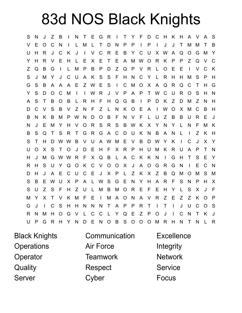 83d NOS Black Knights Word Search - WordMint