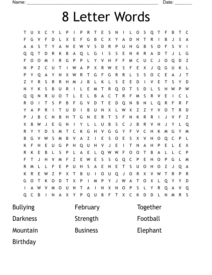 8 Letter Words Word Search WordMint