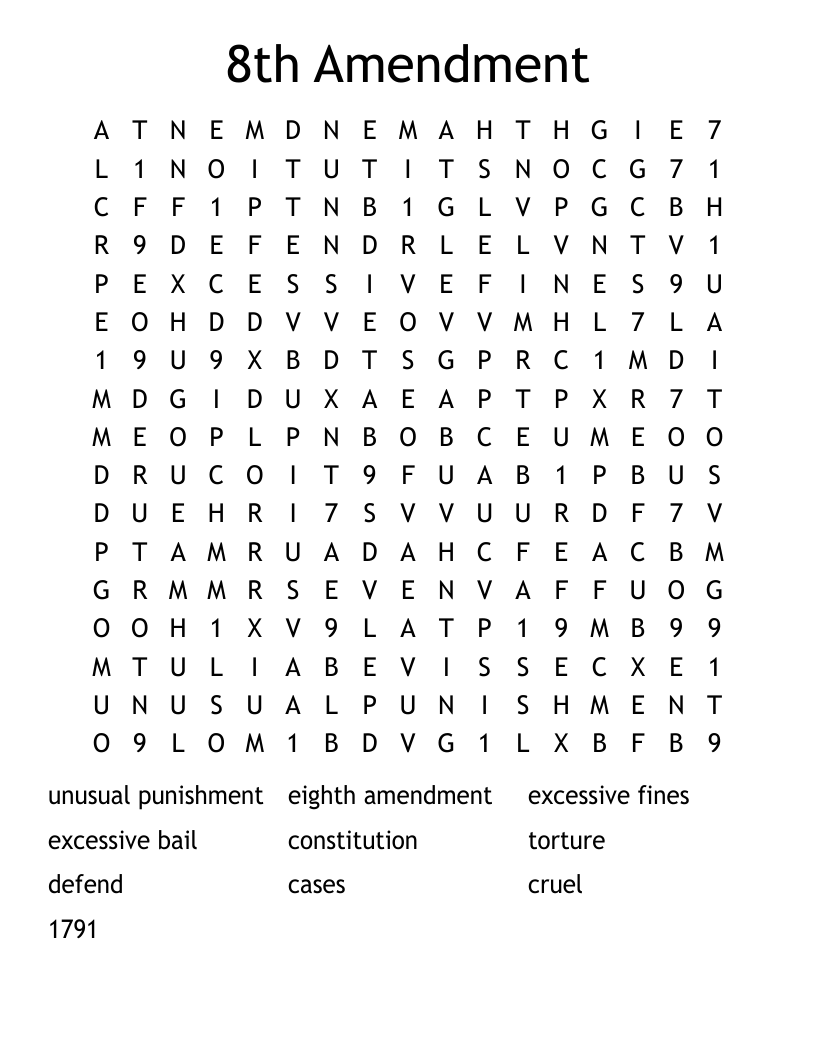 8th Amendment Word Search WordMint