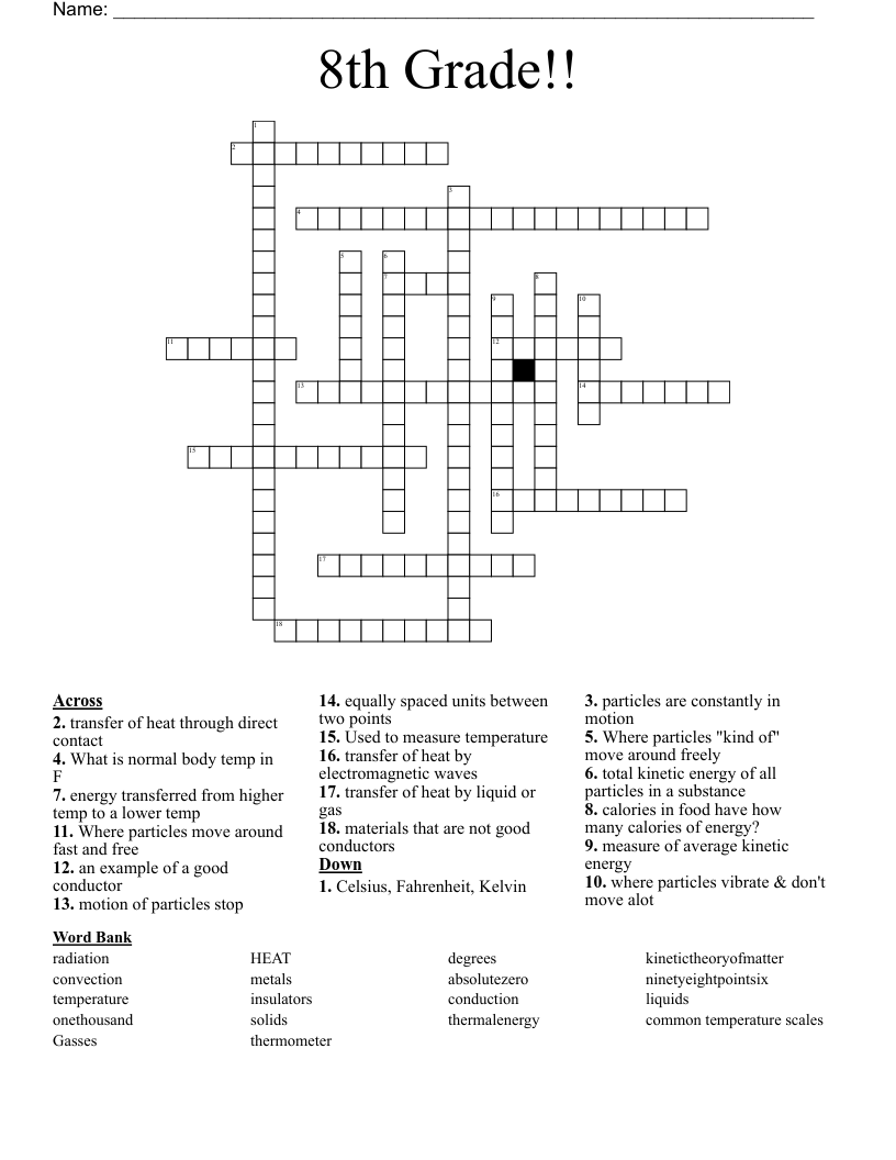 8th Grade!! Crossword - WordMint