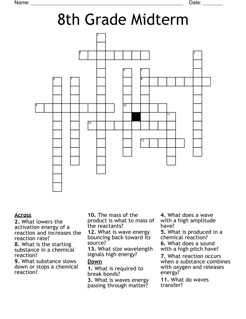 8th Grade Midterm Crossword - WordMint