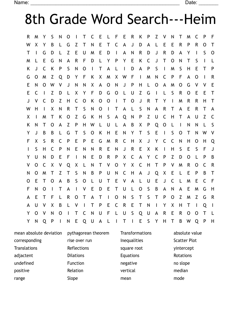 8th Grade Word Search Heim WordMint
