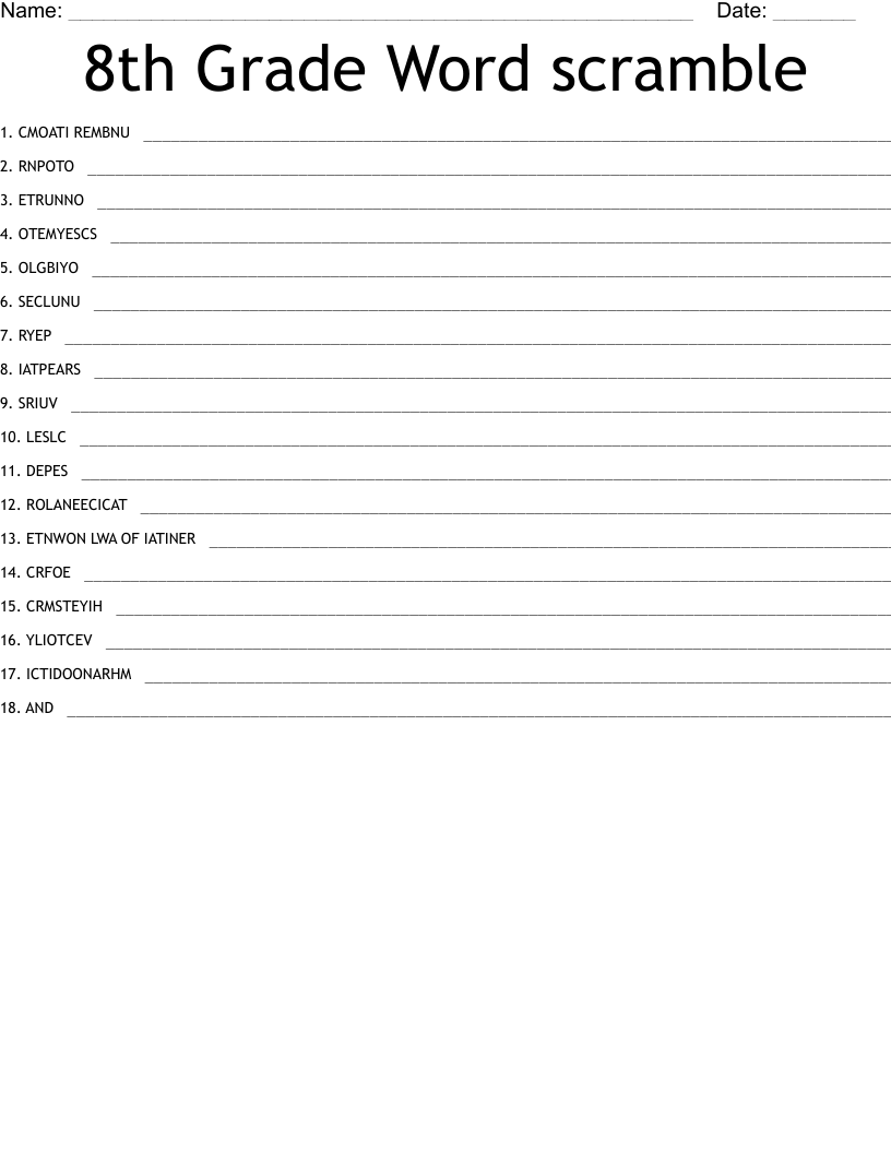 8th Grade Word scramble - WordMint