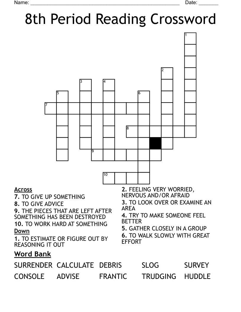 8th Period Reading Crossword - WordMint